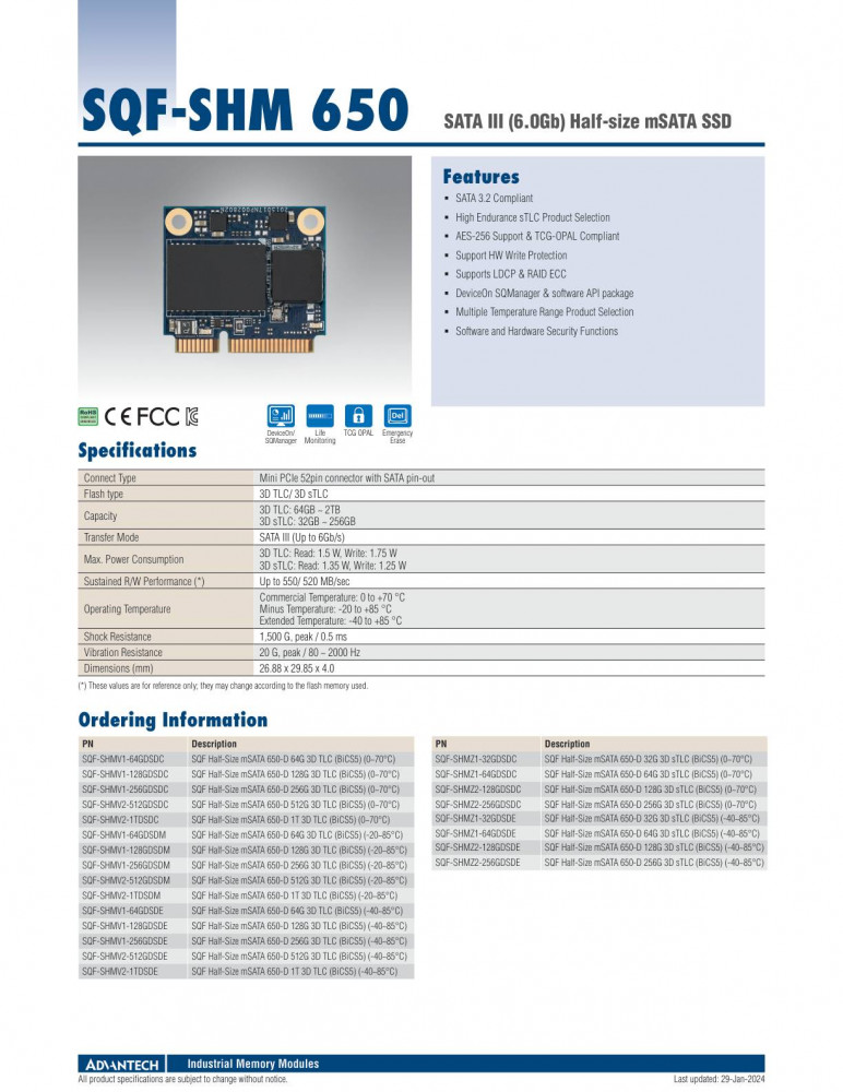 ADVANTECH SQF-SHM 650 product documentation preview