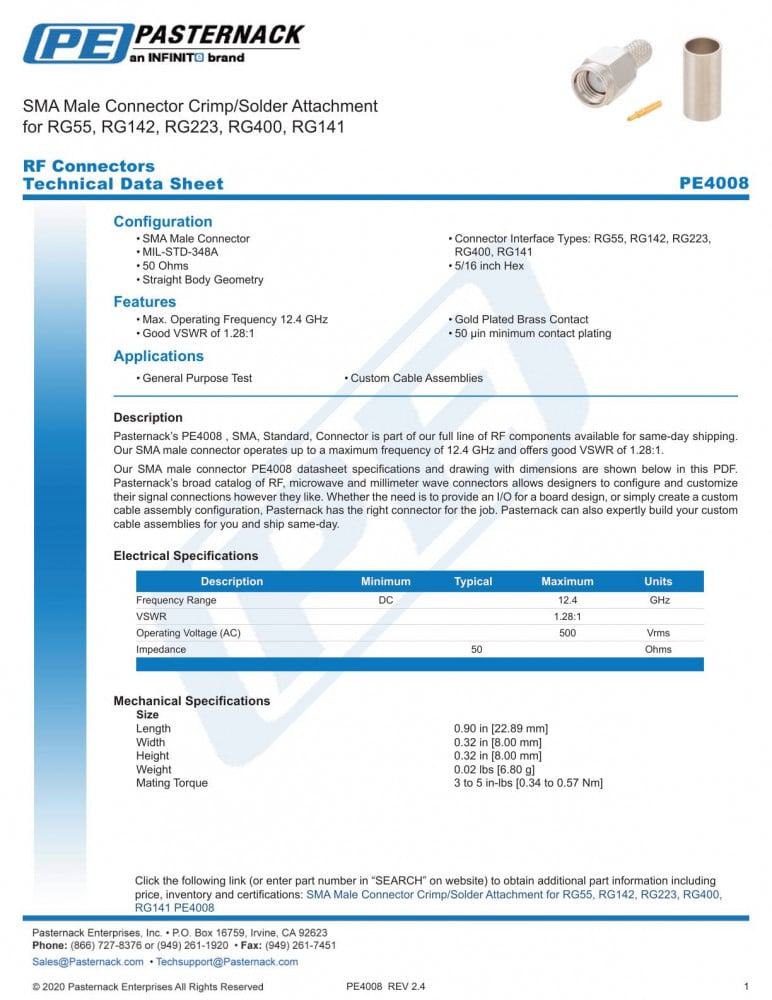 PE4008 technical data sheet page 1