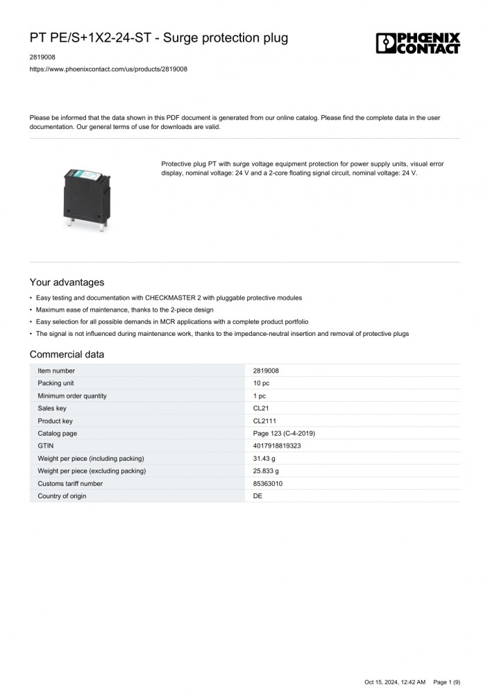Phoenix Contact 2819008 technical document page 1