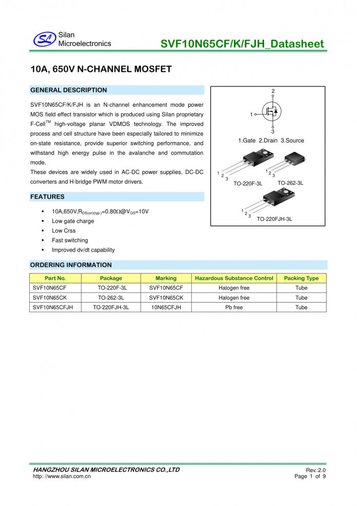 SVF10N65CF datasheet page 1