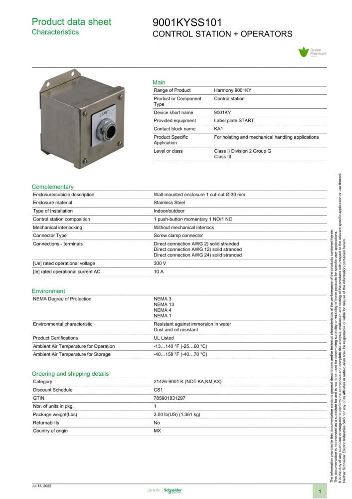 9001KYSS101 technical document page 1