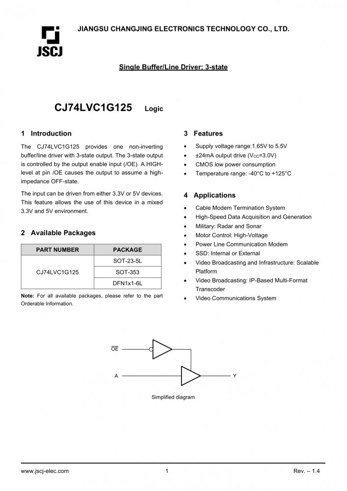 CJ74LVC1G125DKN datasheet page 1