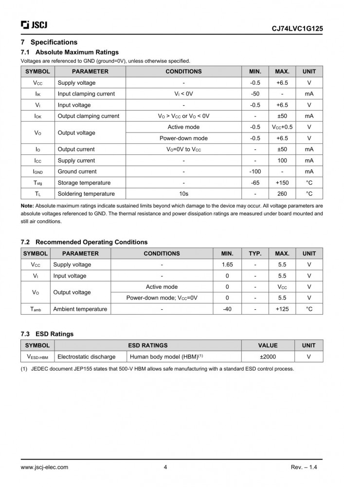 CJ74LVC1G125DKN datasheet page 4
