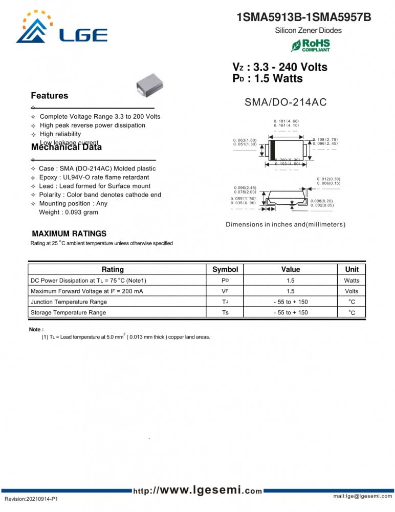 LGE 1SMA5953B datasheet page 1