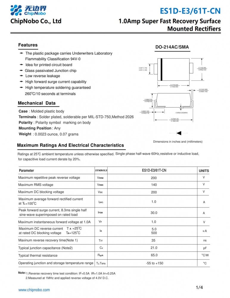 ES1D-E3/61T-CN datasheet page 1