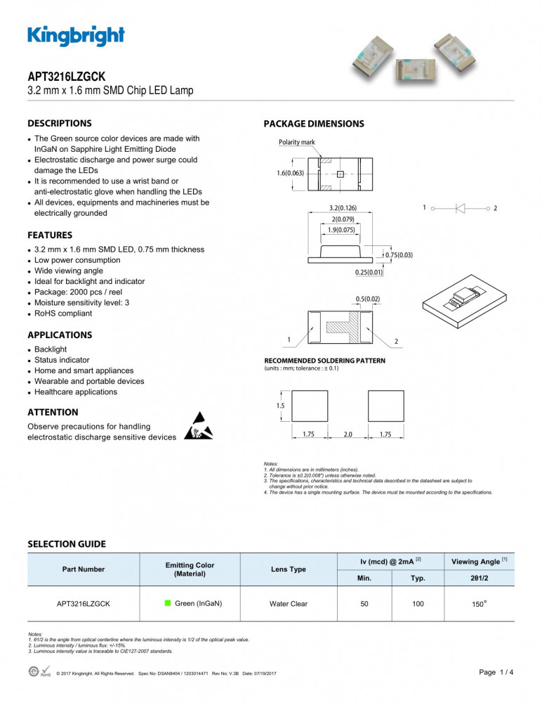 APT3216LZGCK datasheet page 1