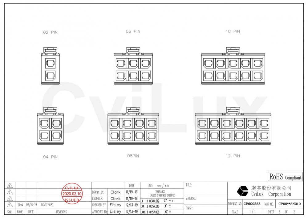 Cvilux CP60 connector housing drawing page 2