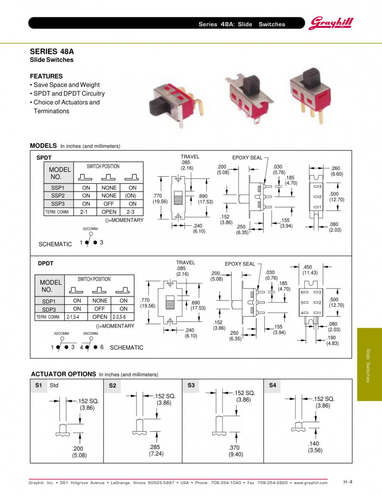 Grayhill Series 48A slide switch document page 1