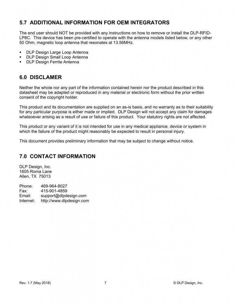 DLP-RFID-LP8C document page 7