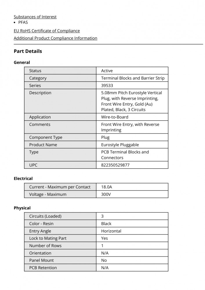 ESE Eurostyle terminal block product specification, page 2