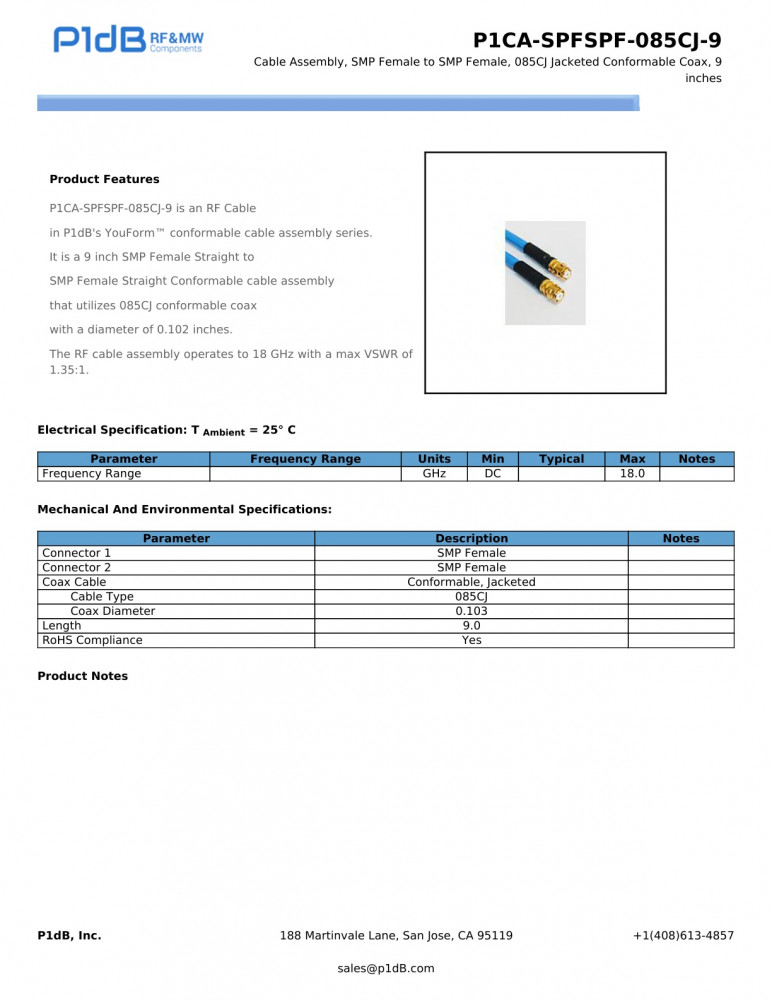 Product documentation image for P1CA-SPFSPF-085CJ-9