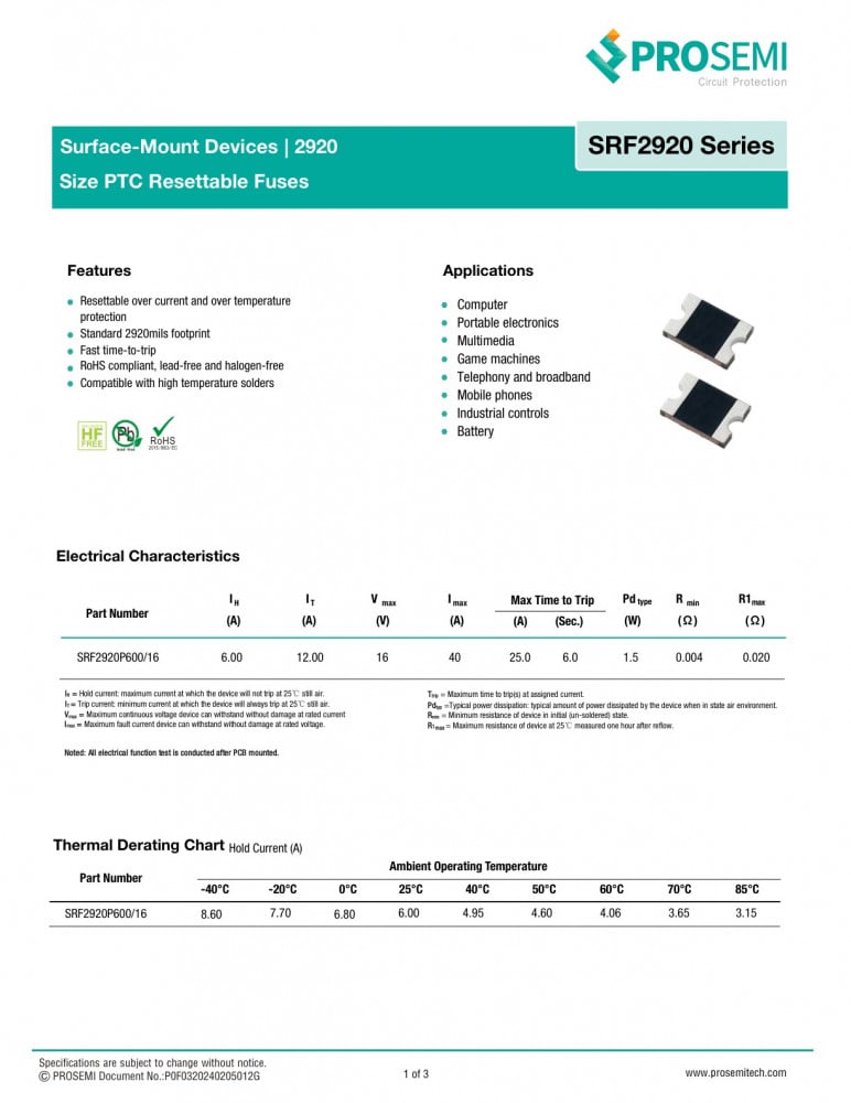 SRF2920 series technical document page 1