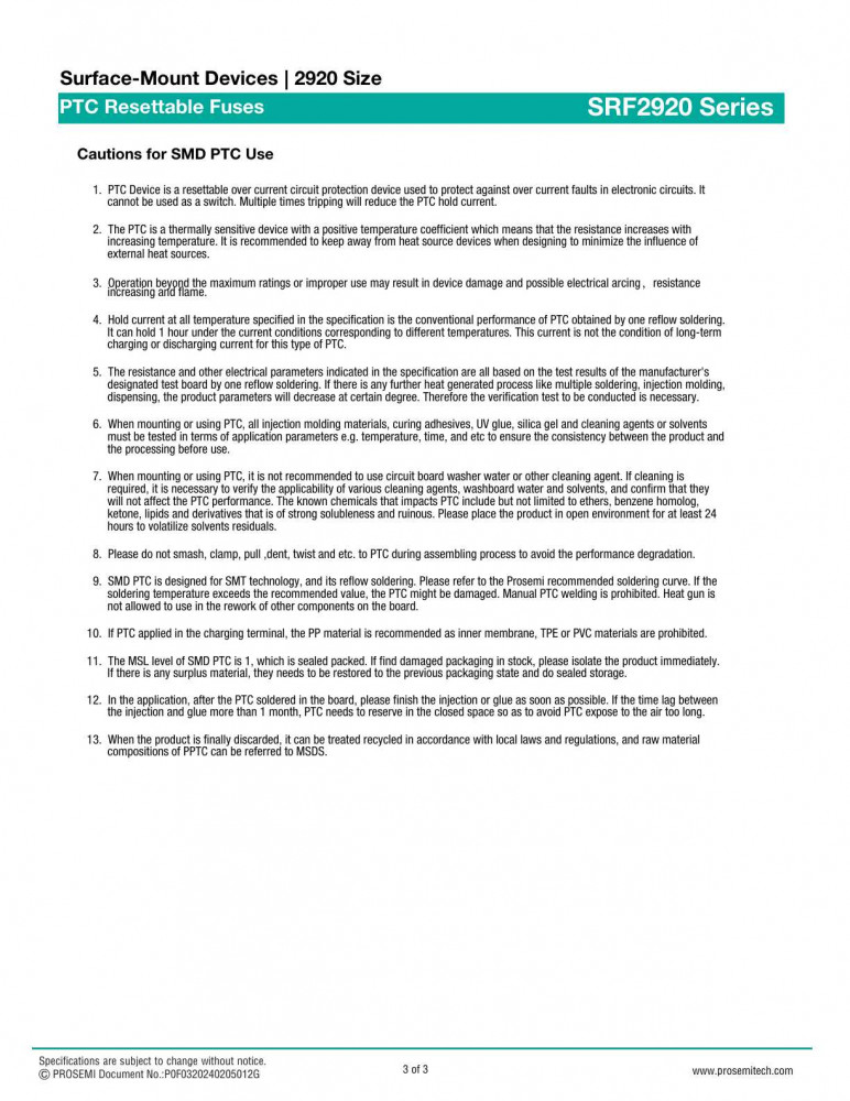 SRF2920 series technical document page 3