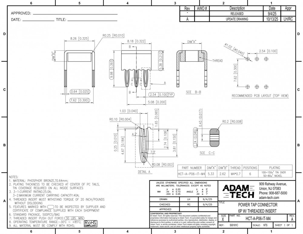 ADAM TECH HCT-A-P06-IT-M4 power tap connector drawing