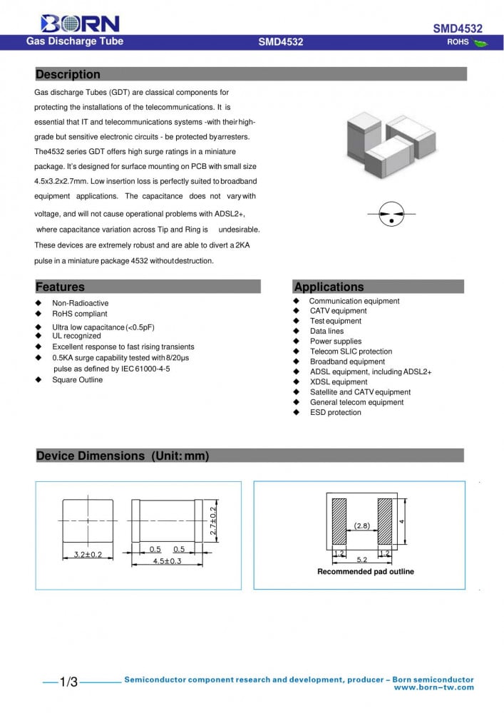 BORN SMD4532 series datasheet page 1