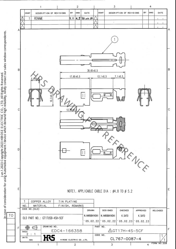 HRS GT17H-4S-5CF technical document preview