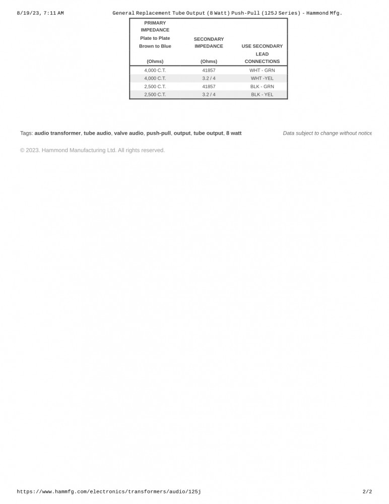 Hammond 125J technical document page 2
