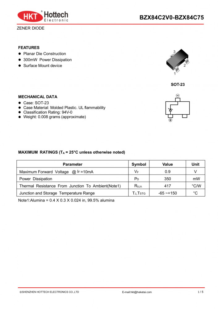 BZX84C5V1 technical document page 1