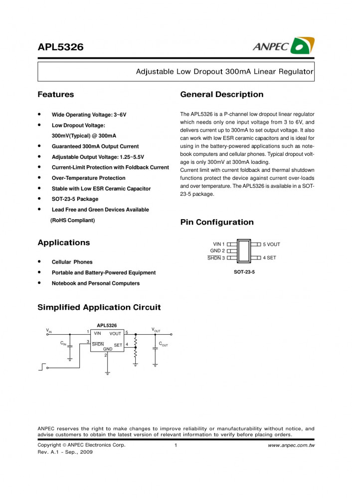 APL5326 datasheet page 1
