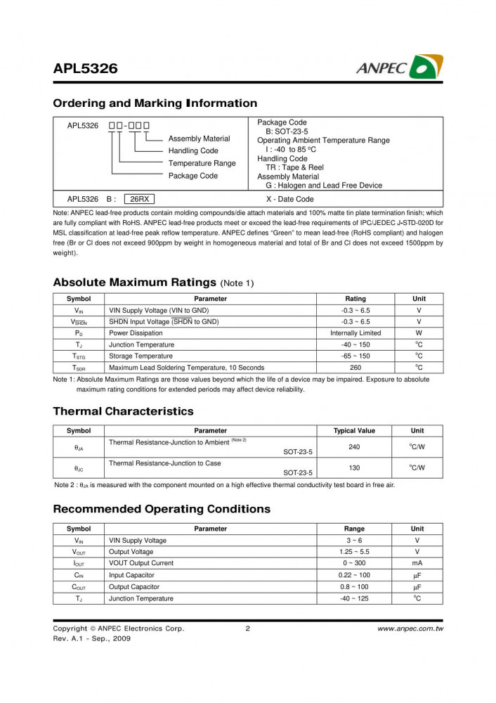 APL5326 datasheet page 2