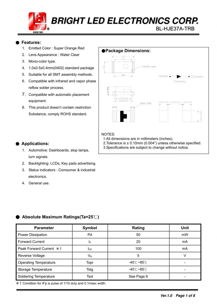 BL-HJE37A-TRB datasheet page 1