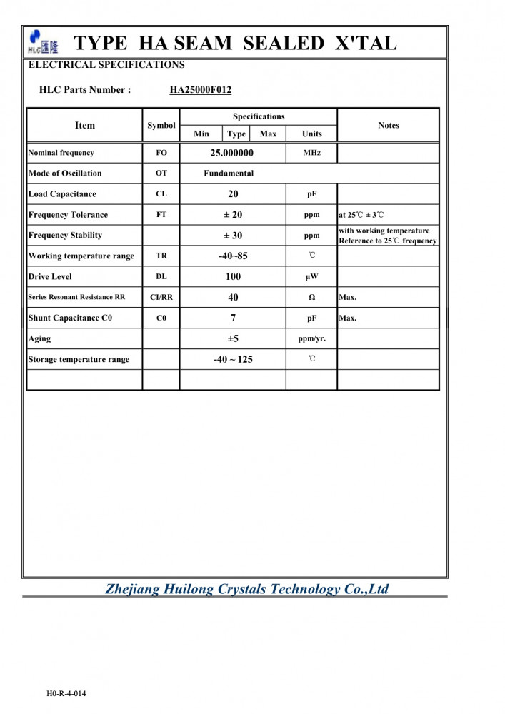 HA25000F012 specification page 2