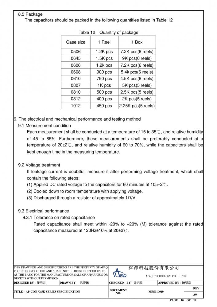 APAQ specification page 10