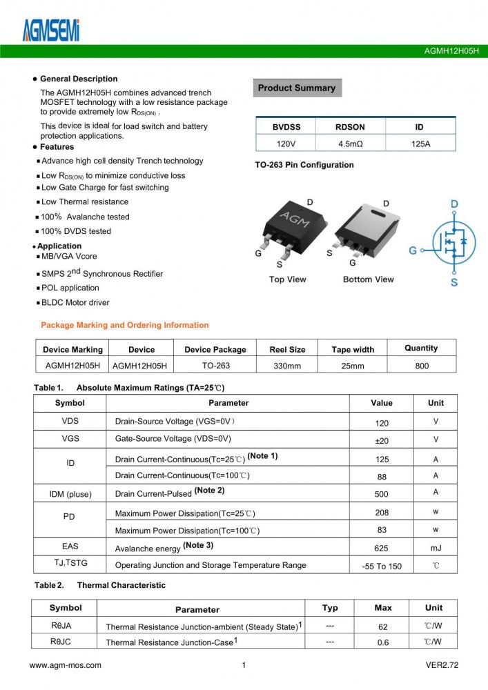 AGMH12H05H datasheet page 1
