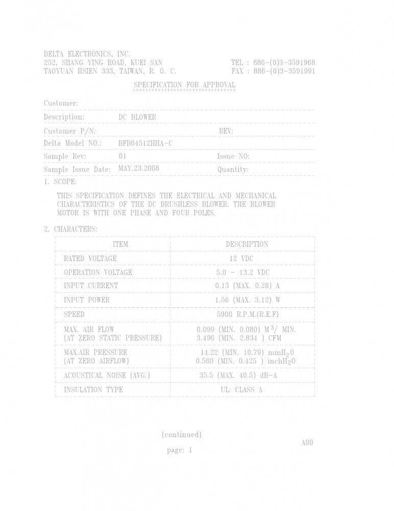 BFB04512HHA-C approval specification page 1