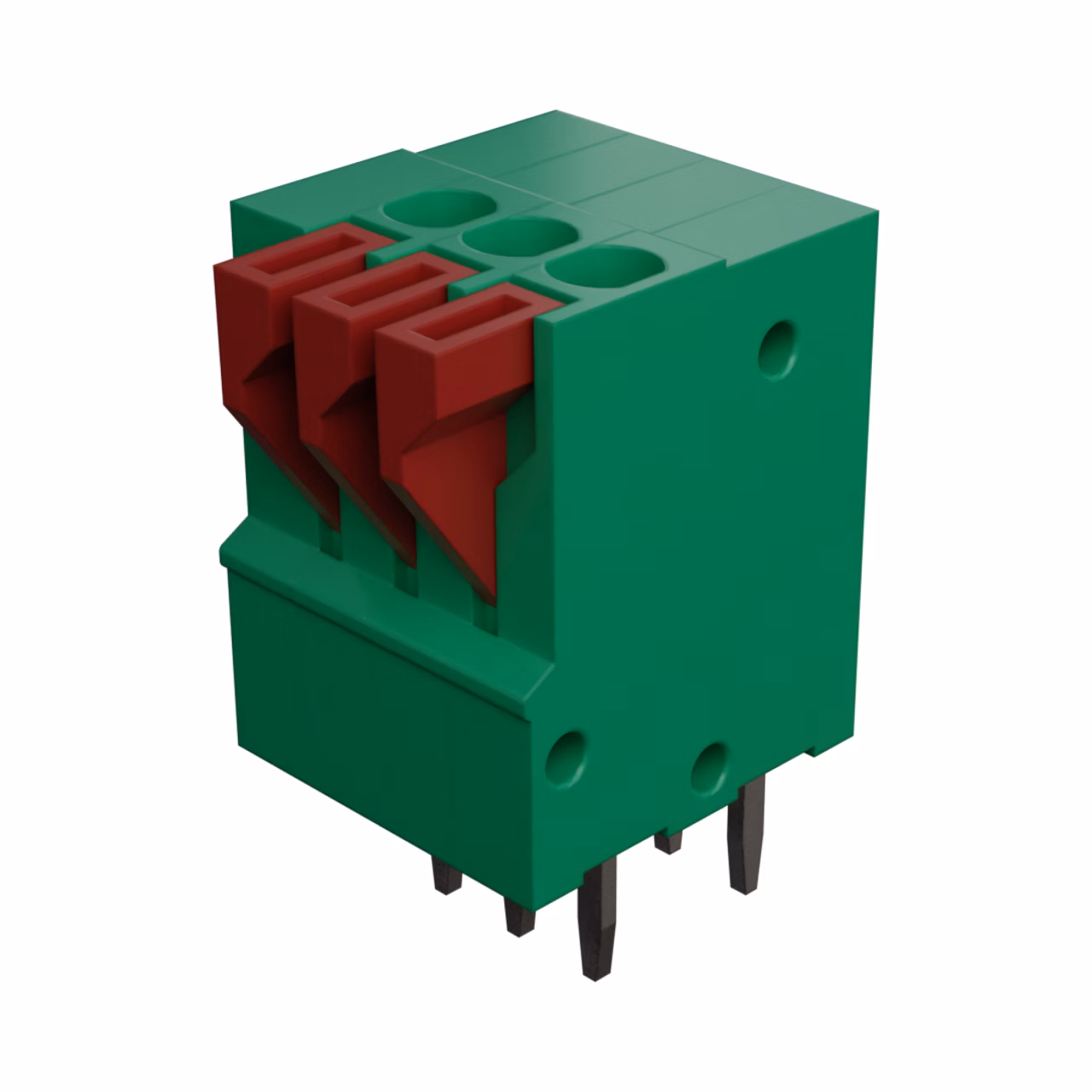 2.54mm Pitch, Eurostyle Fixed-Mount Push-Button Terminal Block, Vertical, 6A, 26-18 AWG, Green, 3 Circuits for sale