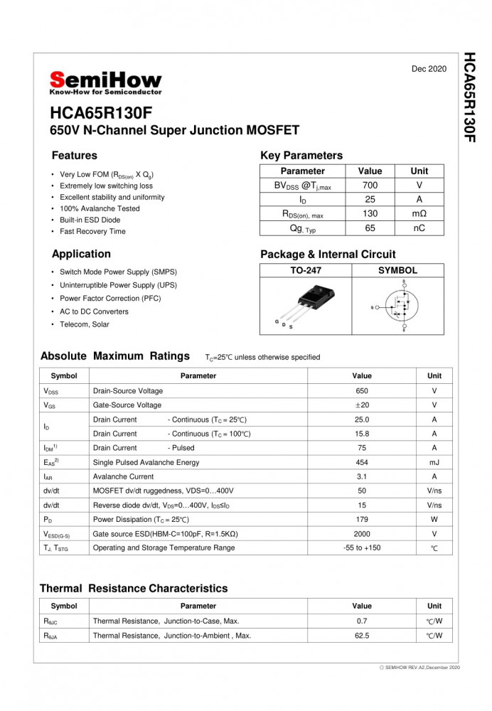 HCA65R130F datasheet page 1