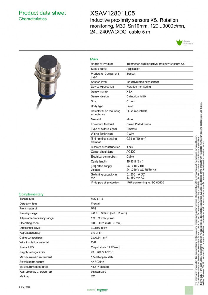 XSAV12801L05 product documentation page 1