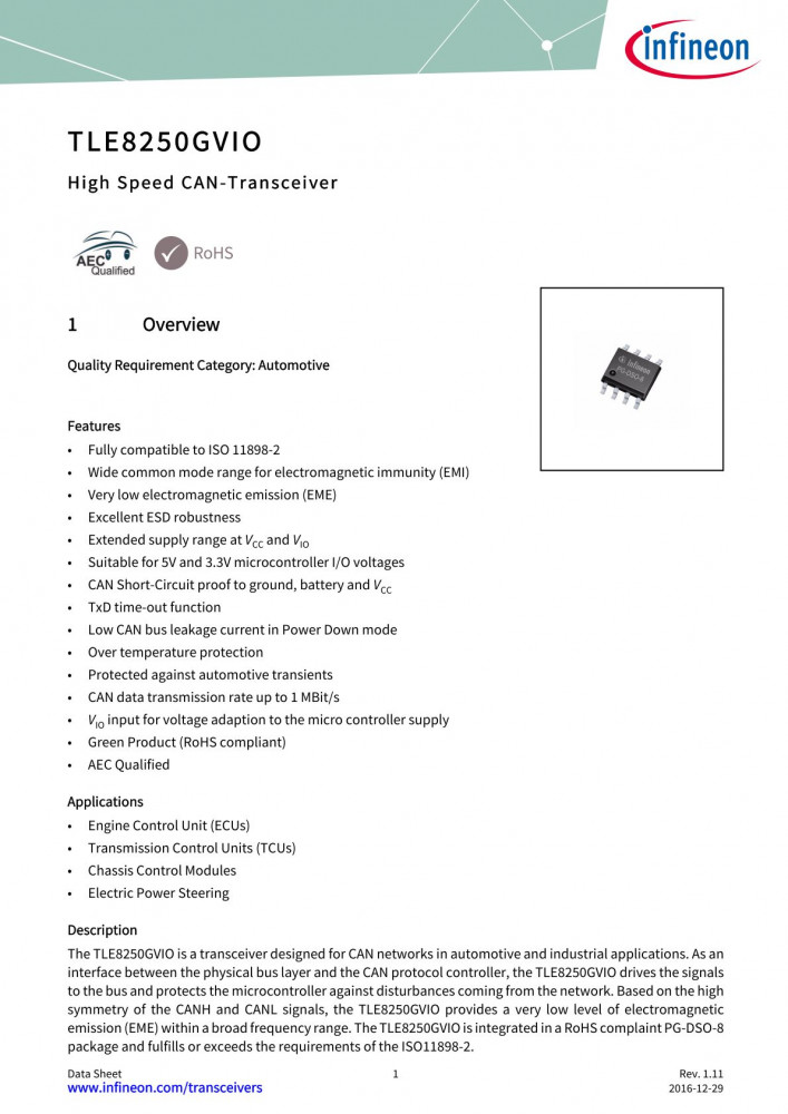 TLE8250GVIO datasheet page 1