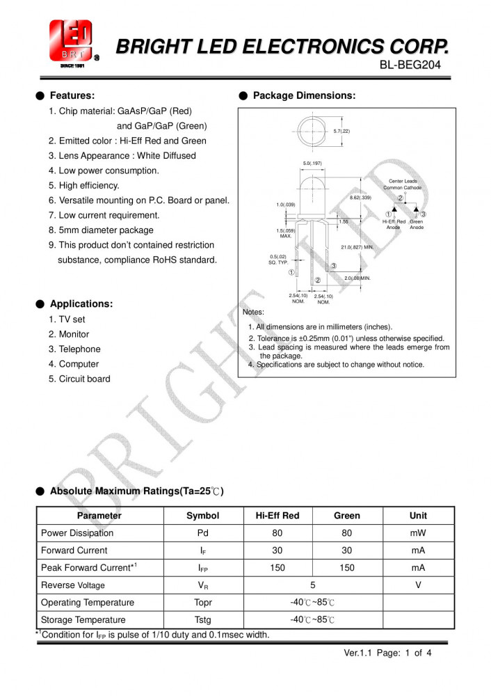 BL-BEG204 technical document page 1