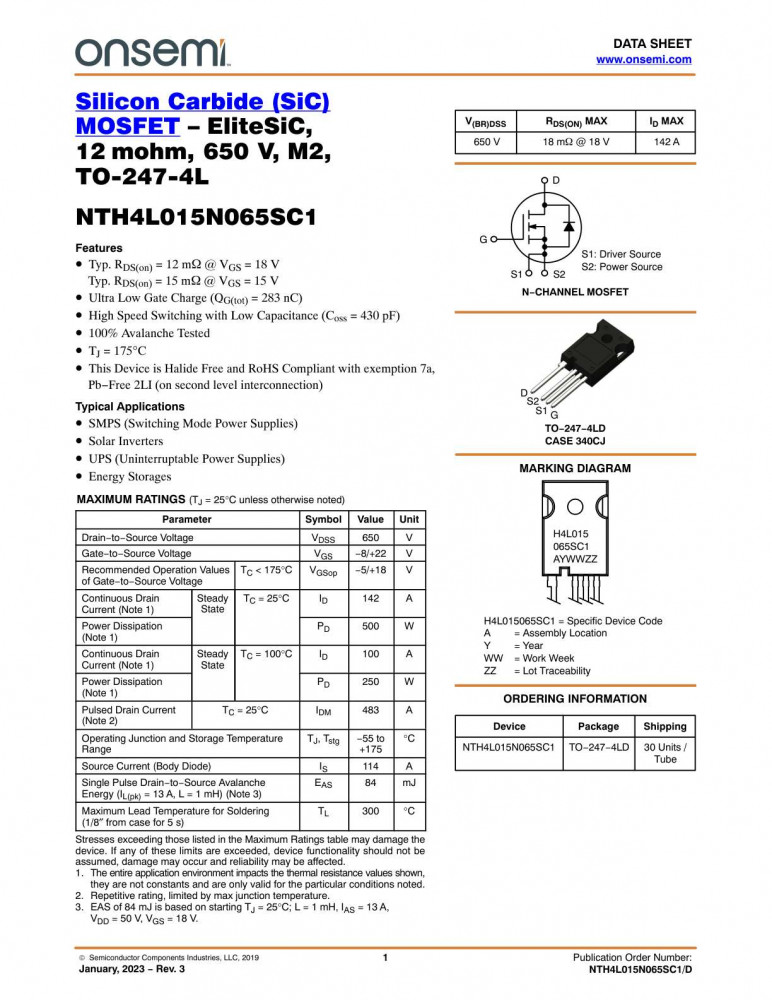 NTH4L015N065SC1 datasheet page 1