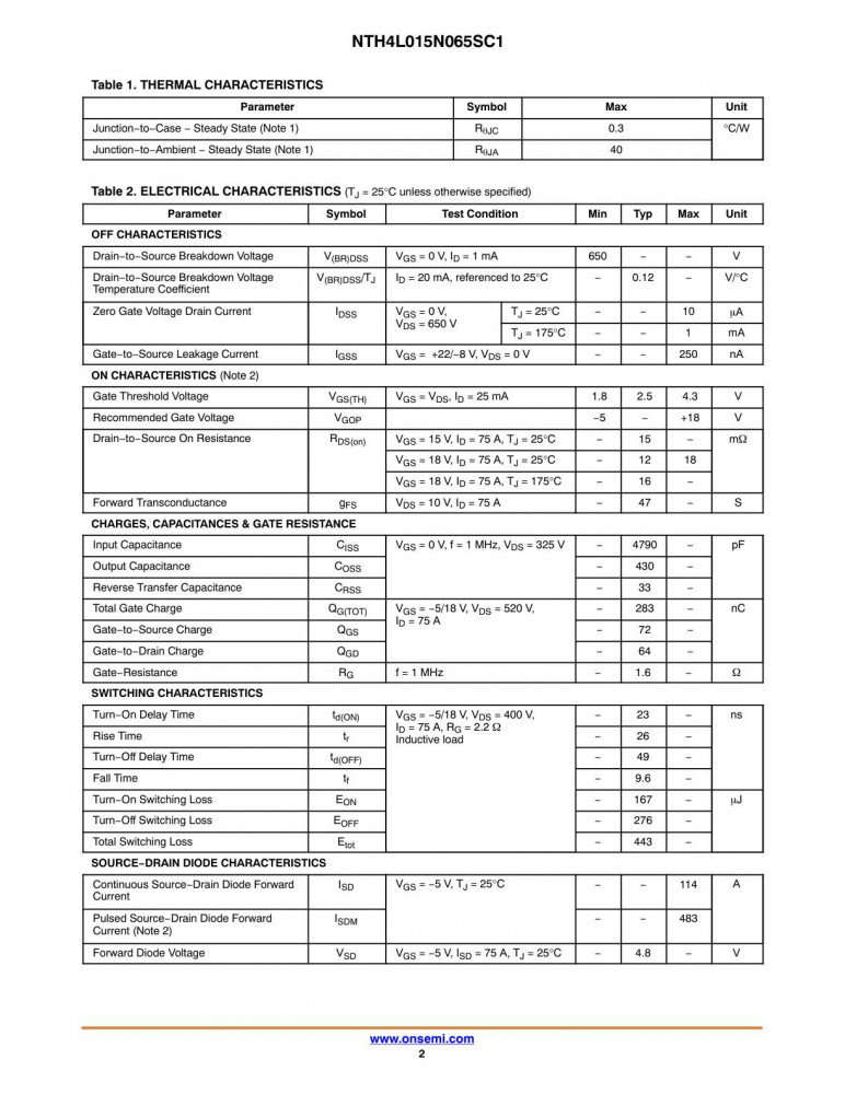 NTH4L015N065SC1 datasheet page 2