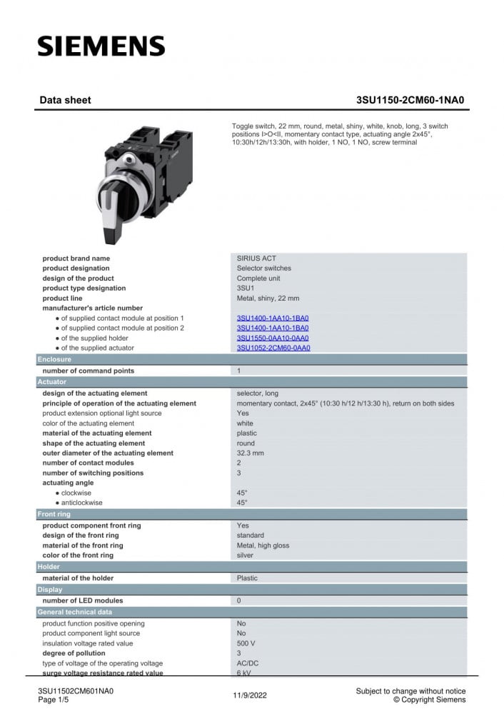 SIEMENS product document page 1