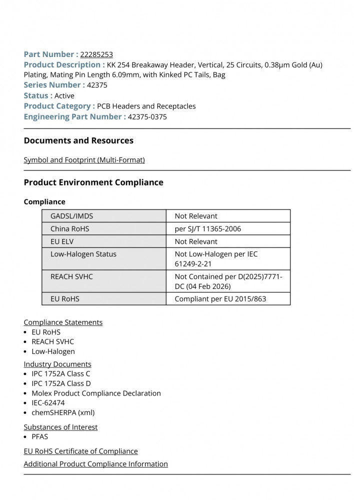 MOLEX 22285253 technical document page 1