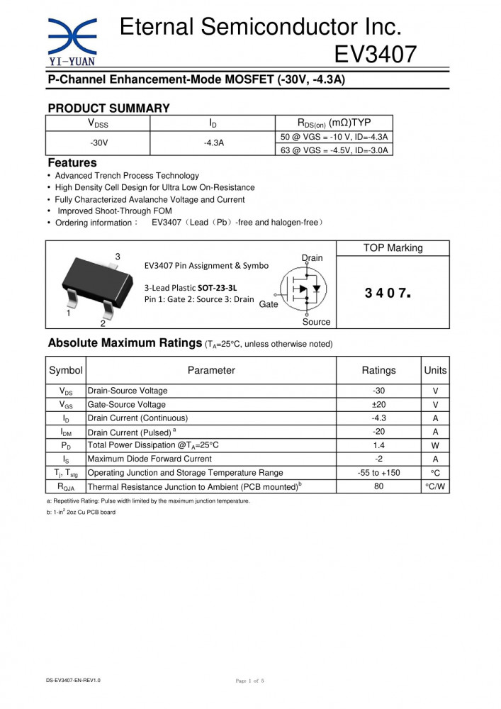 EV3407 datasheet page 1