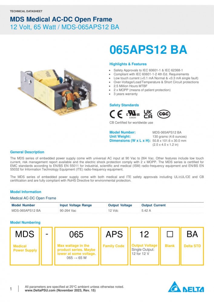MDS-065APS12 BA datasheet page 1