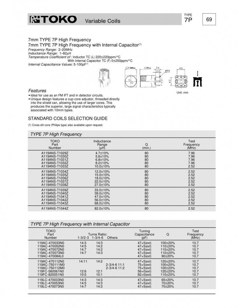 Type 7P high-frequency coil technical document preview