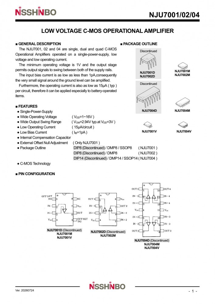 NJU7004 datasheet document page 1