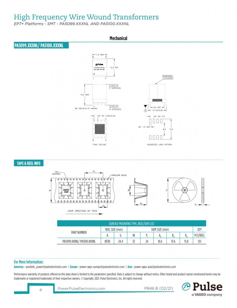 PA5099 and PA5100 tape and reel information