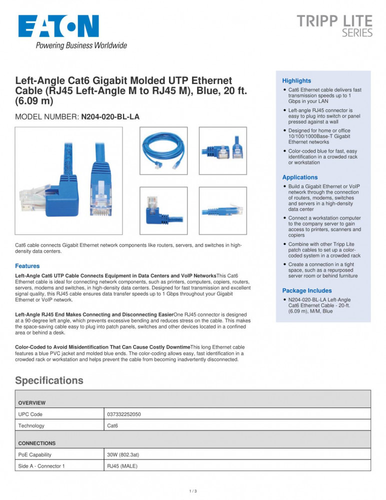 N204-020-BL-LA technical document page 1