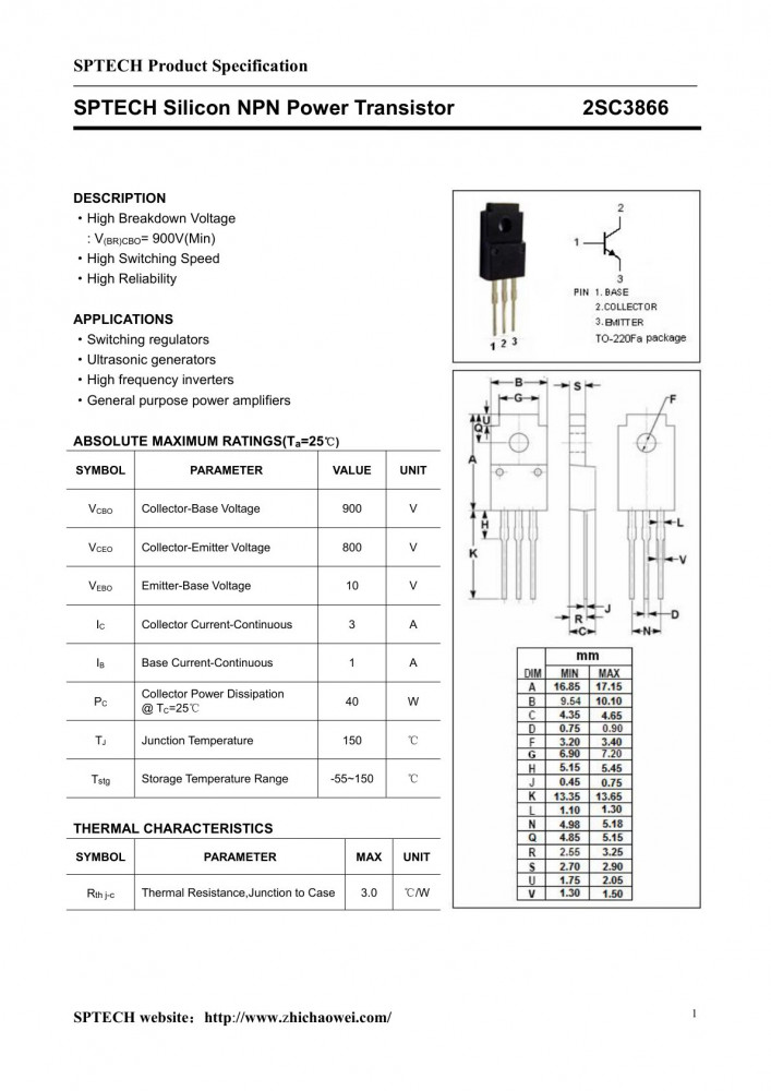 SPTECH 2SC3866 datasheet page 1