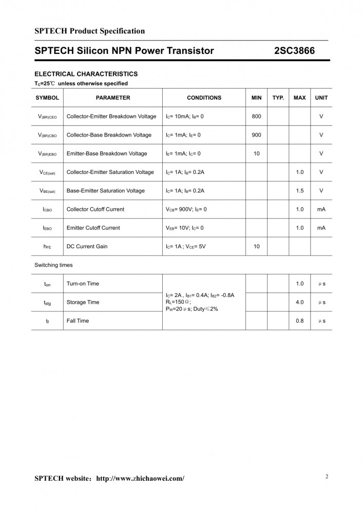 SPTECH 2SC3866 datasheet page 2