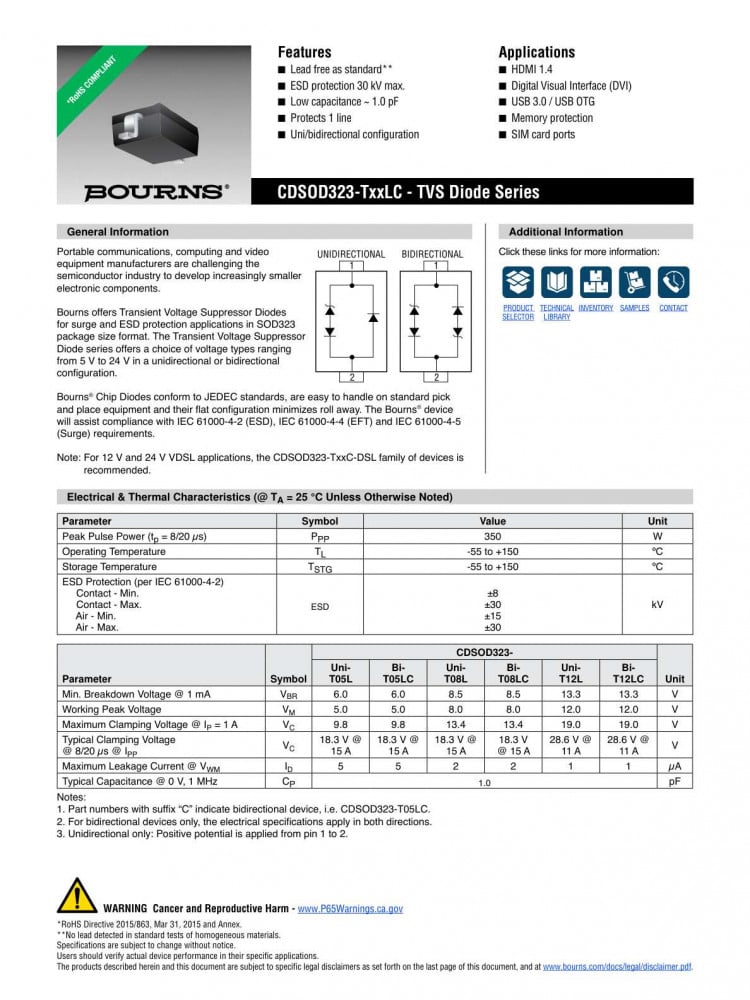 CDSOD323-T05LC datasheet page 1