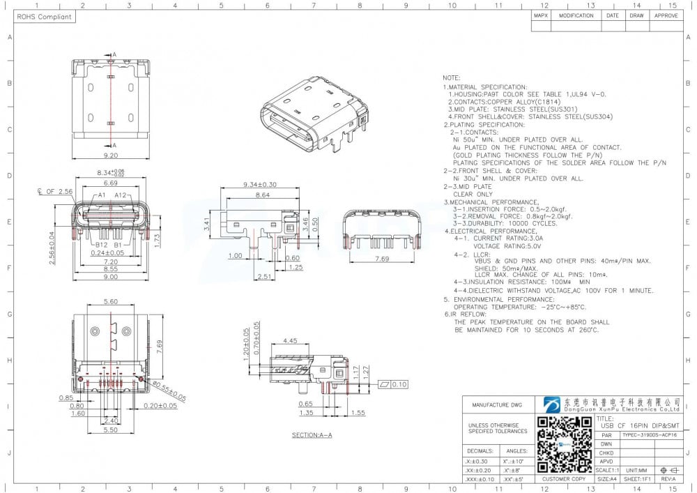 TYPEC-319DDS-ACP16 technical drawing page 1