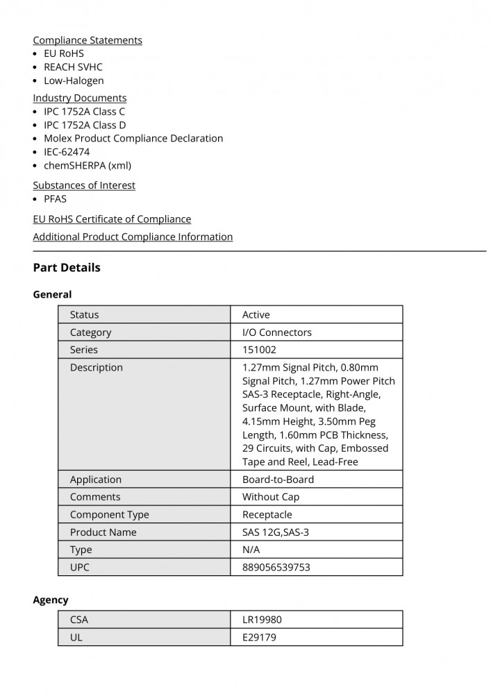 MOLEX SAS receptacle product specification page 2