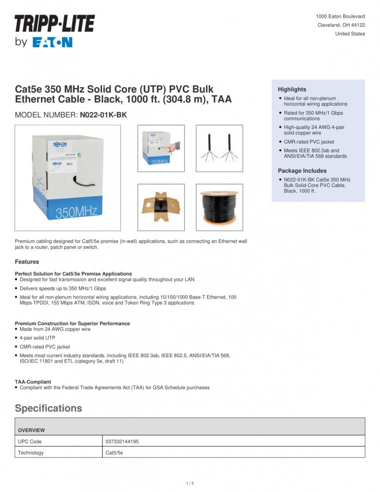 N022-01K-BK technical document page 1
